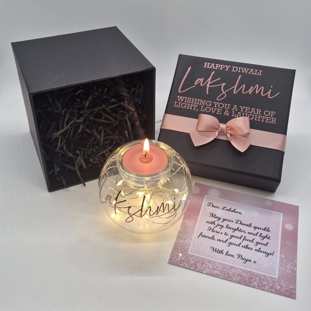 Personalized Diwali Tealight Holder With LED Lights | Keepsake Gift Box ...
