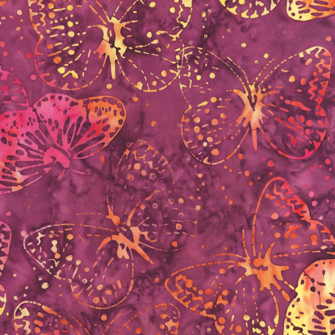 Bali Butterflies Batik Fabric Magenta Pink and Gold BTHY Natalie Barnes ...
