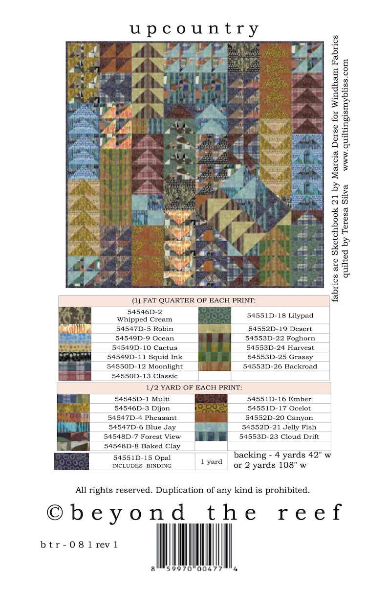 UPCOUNTRY Quilt Pattern by Natalie Barnes Shows Marcia Derse Quilting ...