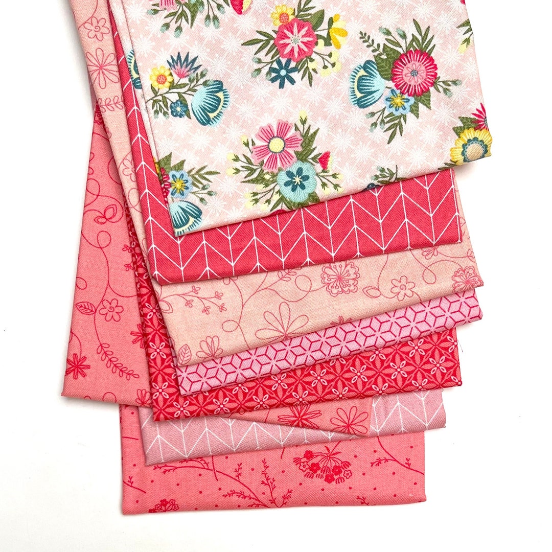 SEVEN Pink Fat Quarters Kimberbell Basics and Vintage Flora Premium ...