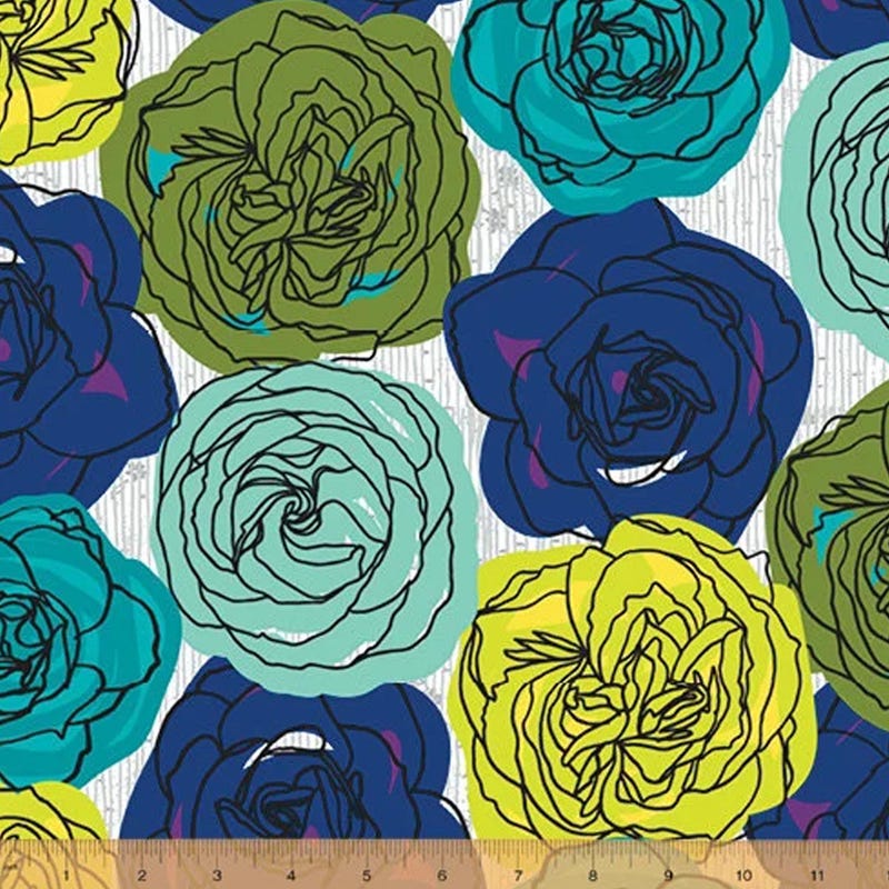 Blue Rose Quilt Fabric - Etsy