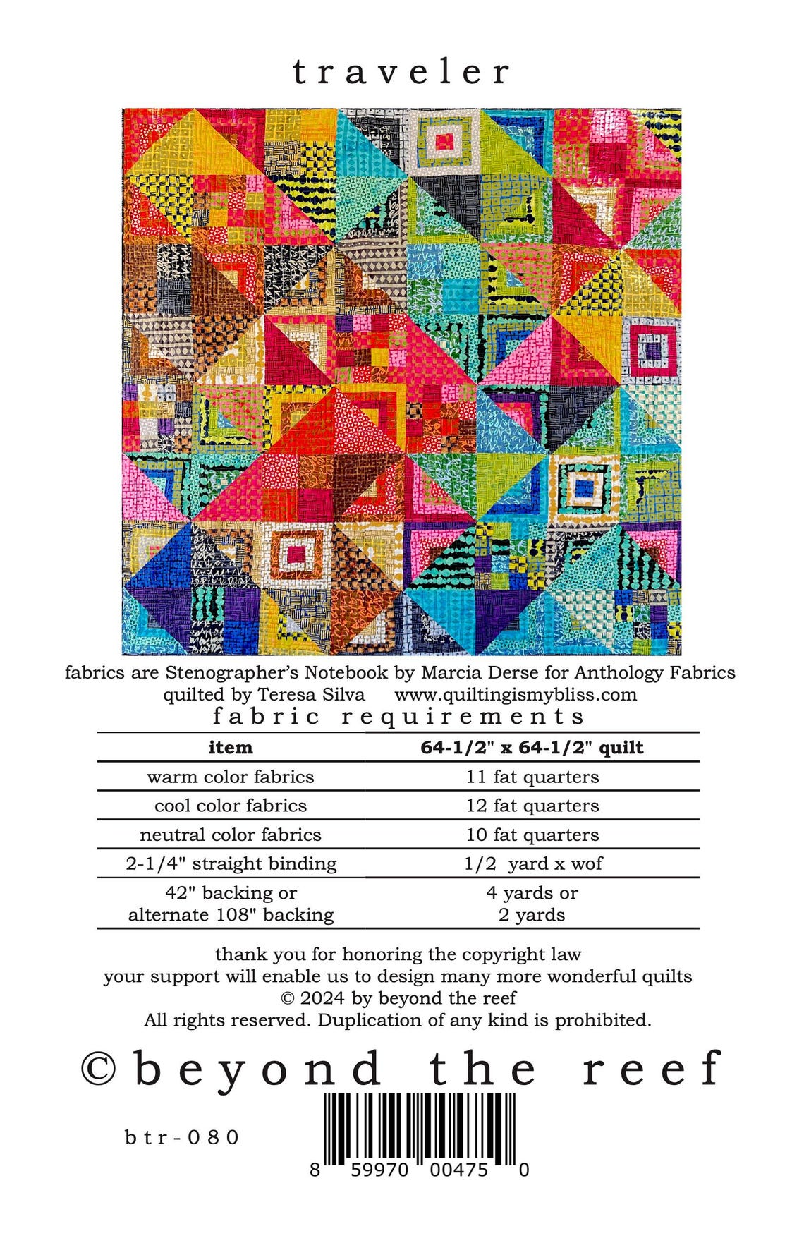 TRAVELER Quilt Pattern in MARCIA DERSE Stenographers Notebook Anthology ...