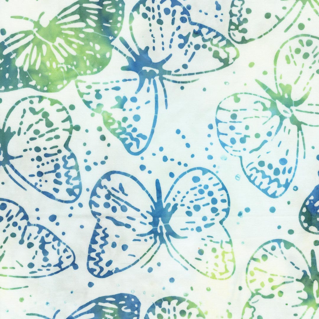 Bali Butterflies Batik Fabric BTHY White Blue Green Batik - Island ...