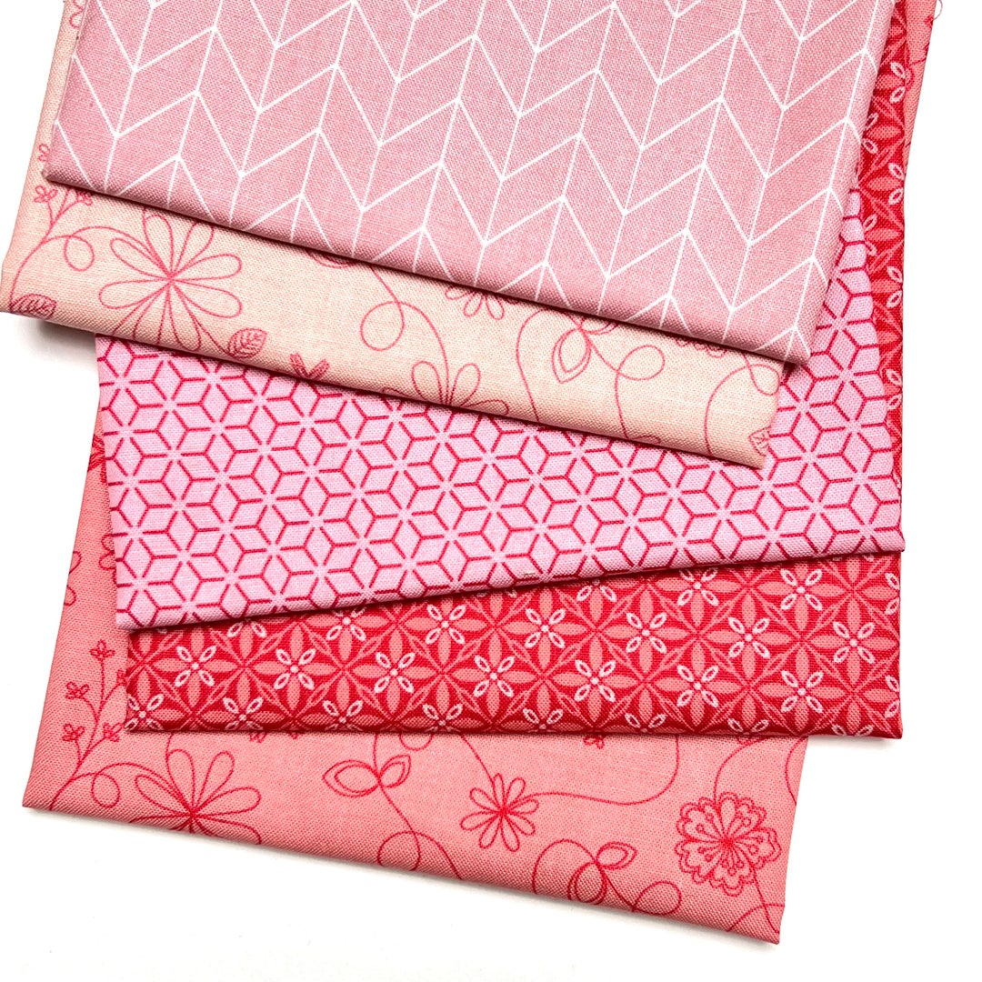 FIVE Pink Fat Quarters Kimberbell Basics and Vintage Flora Premium ...