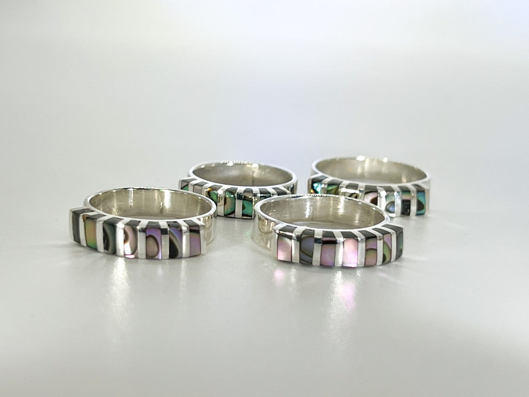 FINAL SALE Silver Band Abalone Inca Ring Handmade Silver 950 Inlay ...