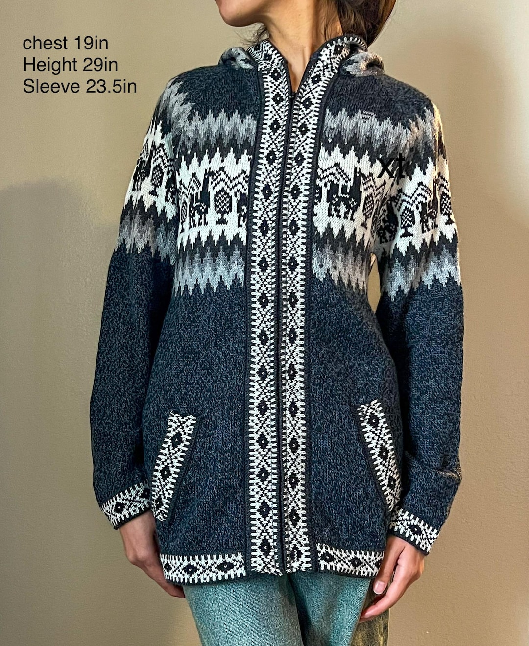 Unisex Colorful Alpaca Sweater W Zipper and Hoodie Size M Handmade in ...