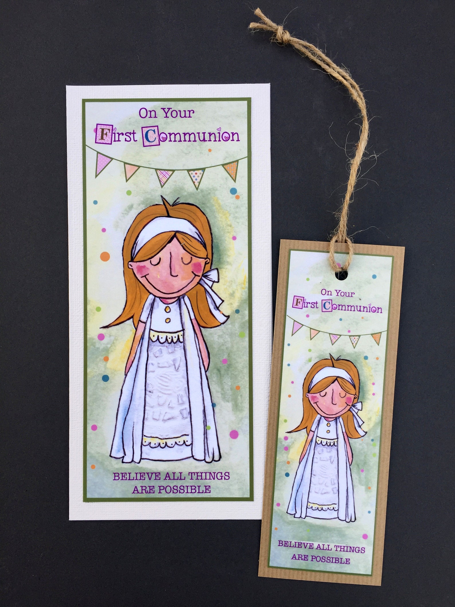 Girls First Communion Card with Personalised Bookmark Holy | Etsy