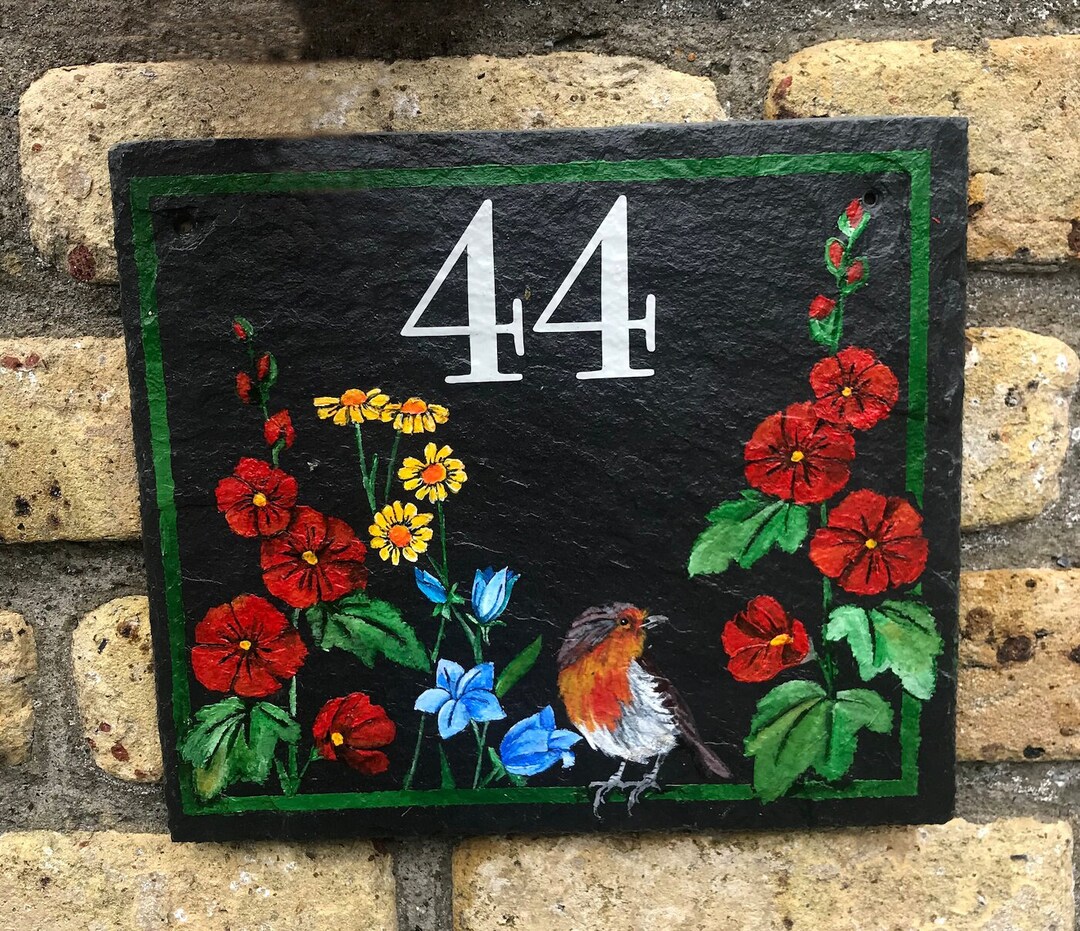 Colourful Flower Number Sign Front Door Number Sign Slate - Etsy