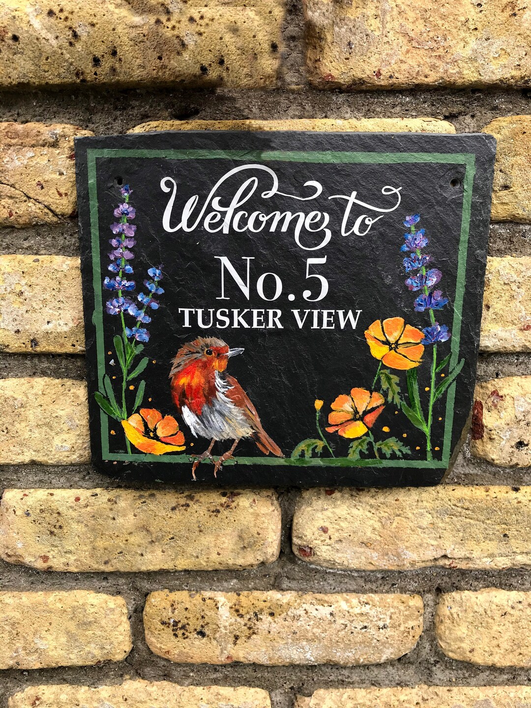 Handpainted Wildflower Slate House Number Sign, Cottagecore Decor - Etsy