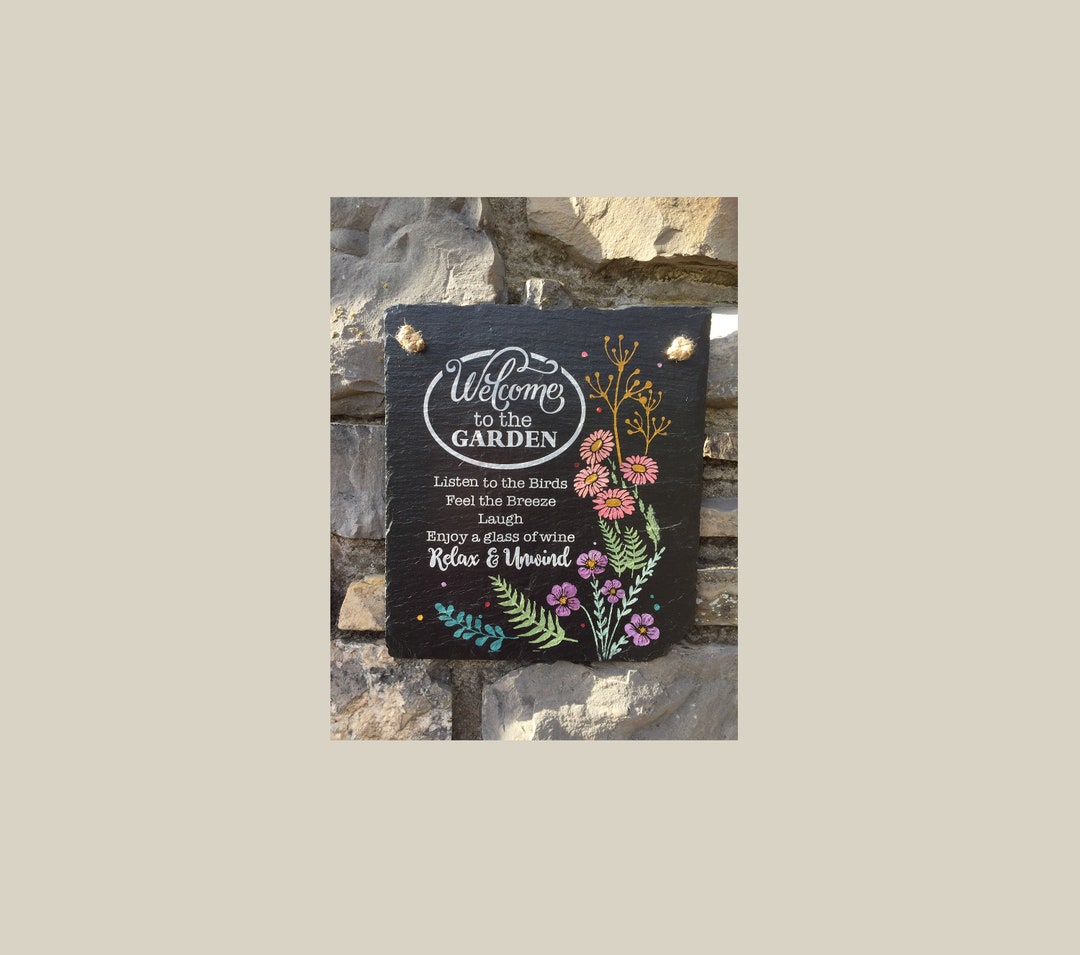Rustic Outdoor Welcome Sign Slate Sign. Birthday Gift. Garden Ornament ...