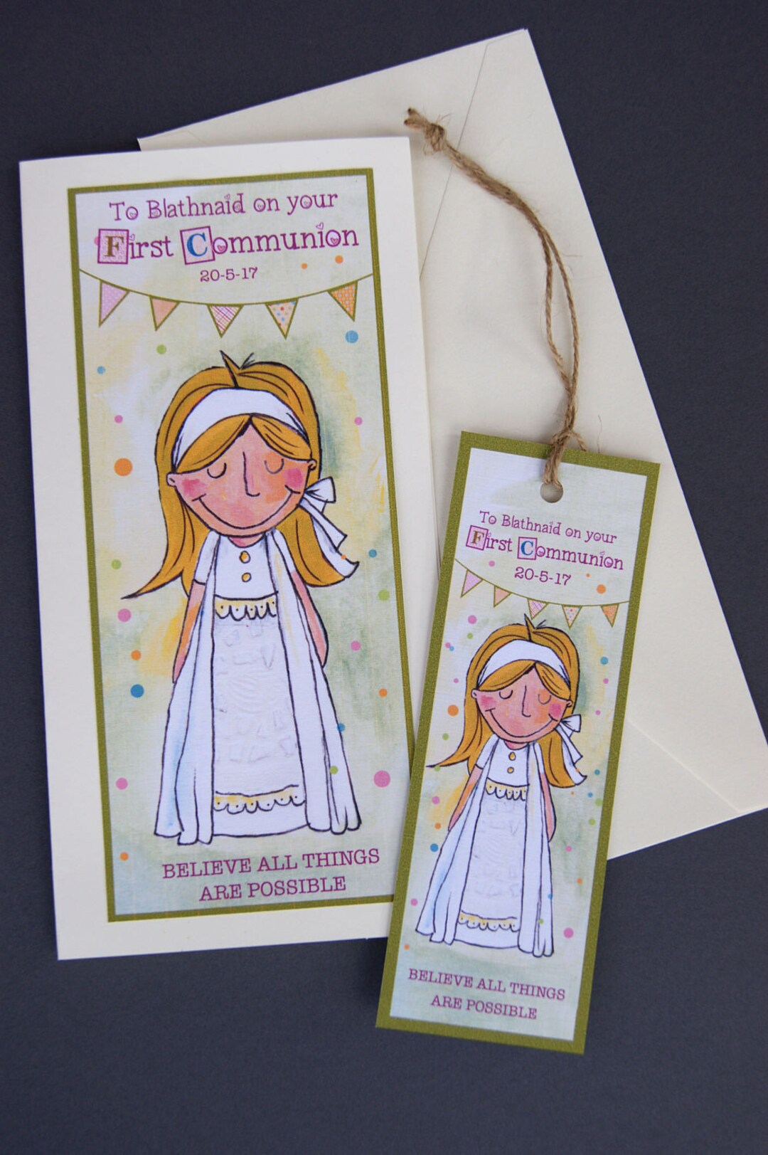 Girls First Communion Card With Personalised Bookmark, Holy Communion ...