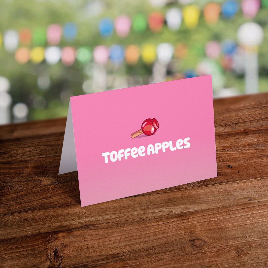Bluey Themed Pink Food Tent Card Toffee Apples: Digital - Etsy