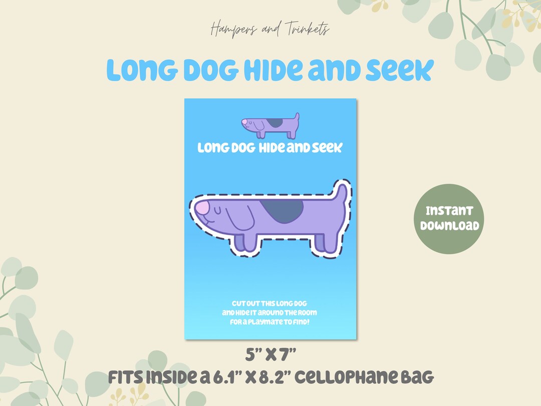 Blue Party Favor Long Dog Hide and Seek Digital Download Bluey Blue Dog ...