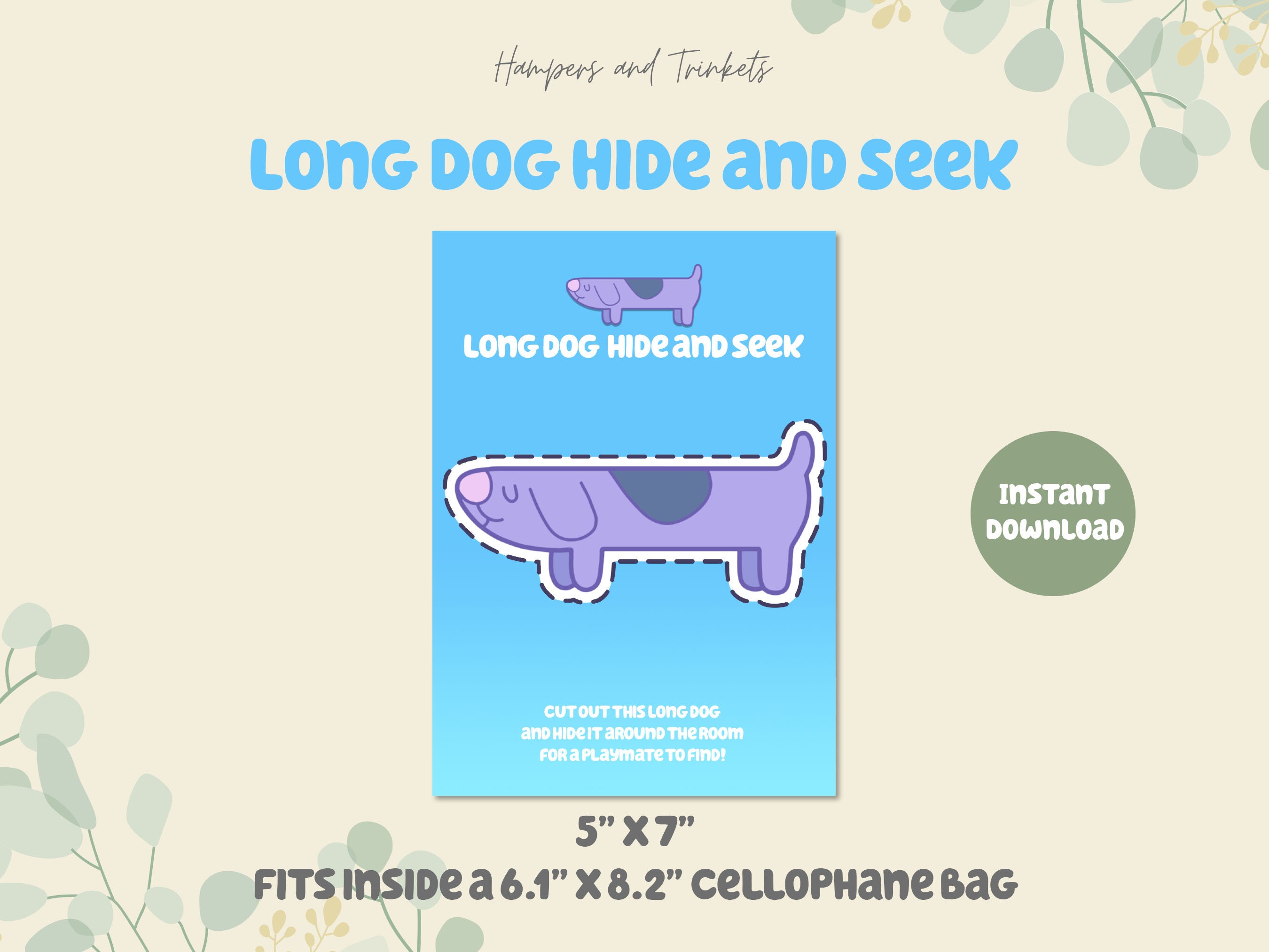 Blue Party Favor Long Dog Hide and Seek Digital Download Bluey Blue Dog ...