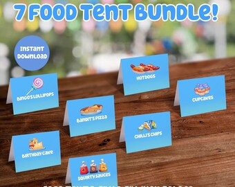 Blue Themed Food Pink Tent Cards: 8 Digital Downloads DIY Printable ...