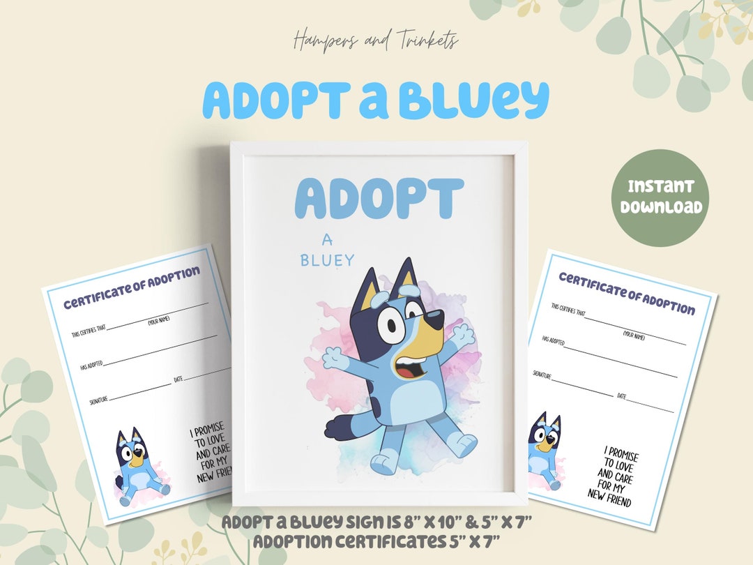 Adopt a Bluey Station Kit Digital Downloads for Adoption Certificate ...