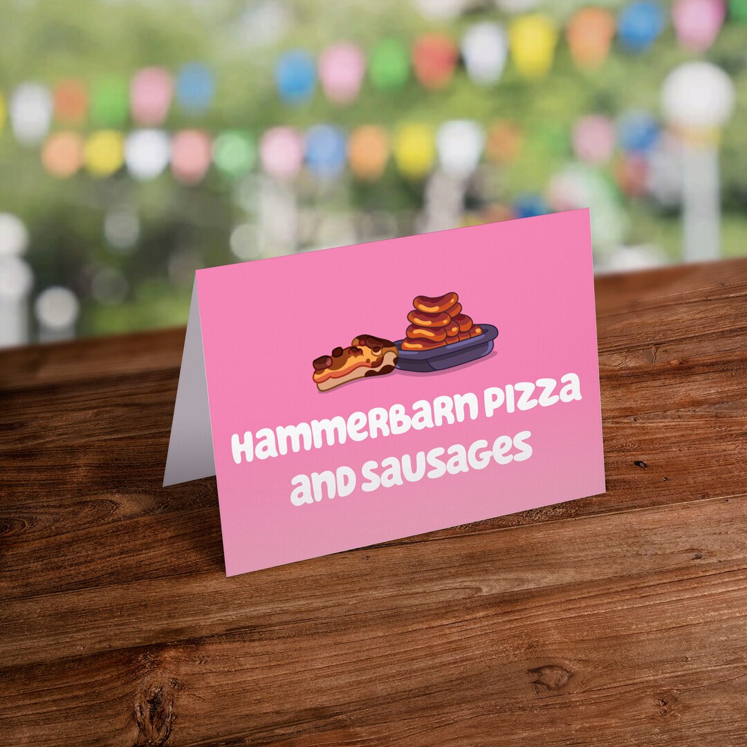 Blue Themed Pink Food Tent Card Hammerbarn Pizza and Sausages: Digital ...