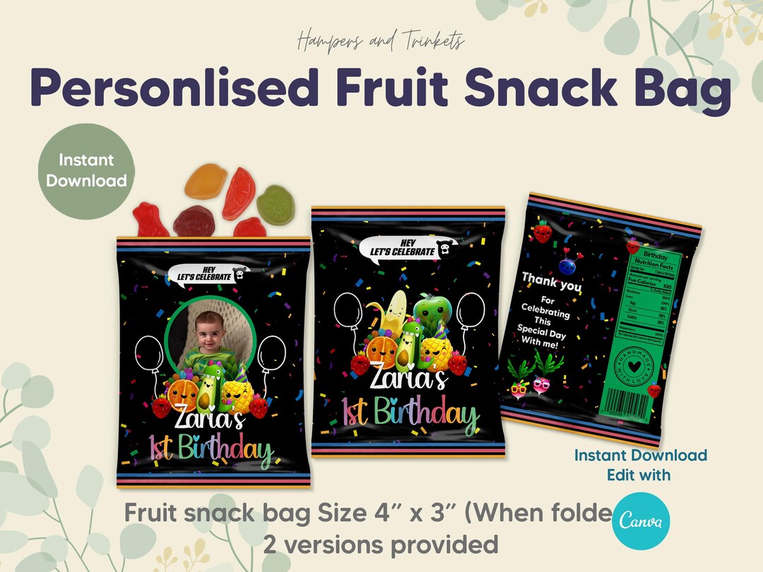 Personalized Hey Fruit Snack Label Customizable Party Favor Bag ...