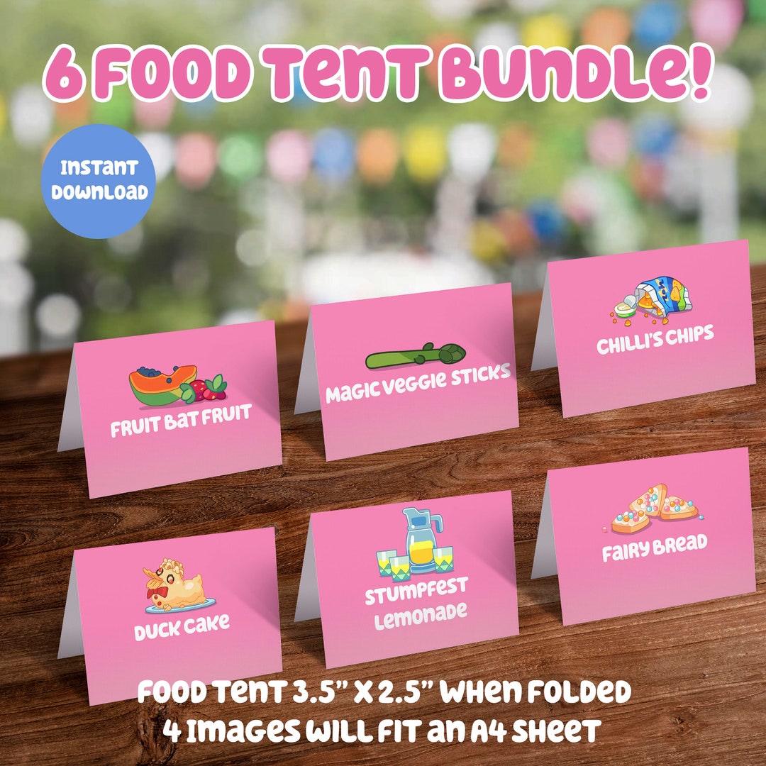 Blue Themed Pink Food Label Tent Cards 6 Digital Download Bundle DIY ...