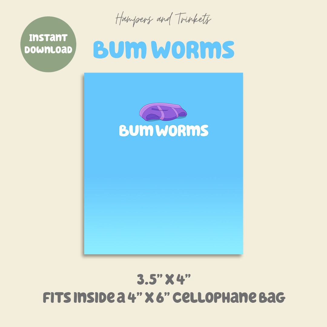Blue Party Favor Bum Worms Digital Download Bluey Blue Dog DIY ...