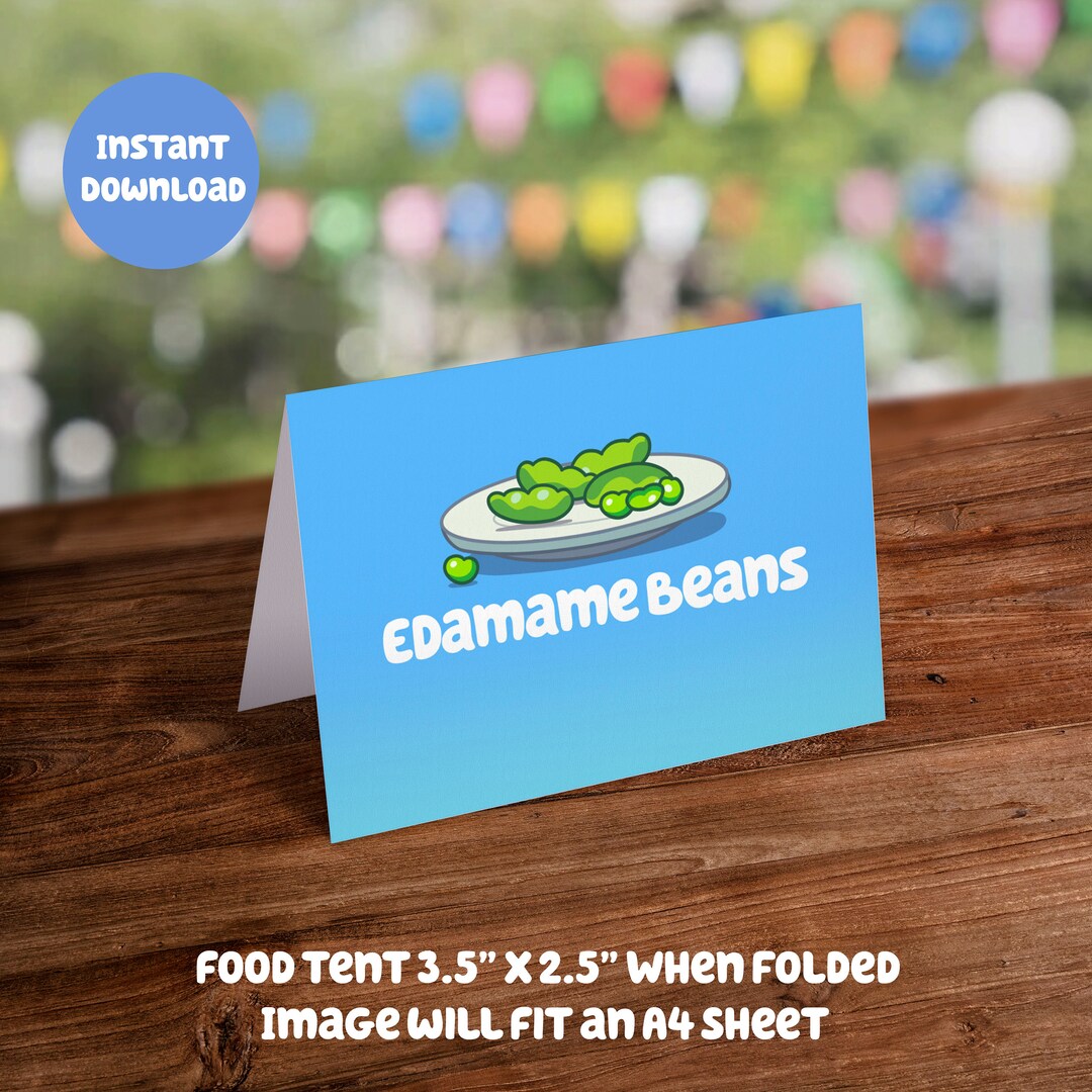 Blue Themed Food Tent Card Edamame Beans: Digital Download DIY ...