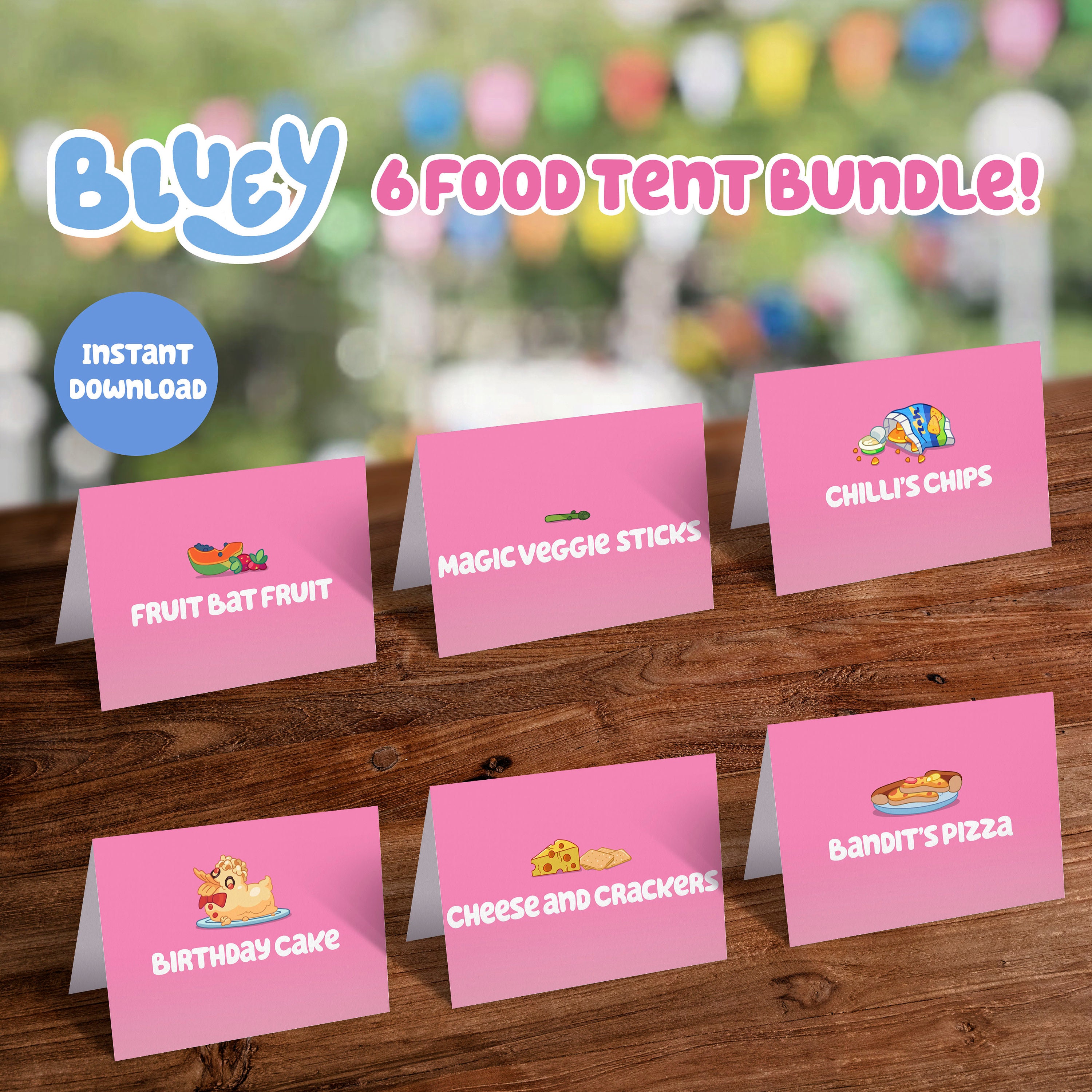 Bluey Themed Pink Food Label Tent Cards 6 Digital Download - Etsy