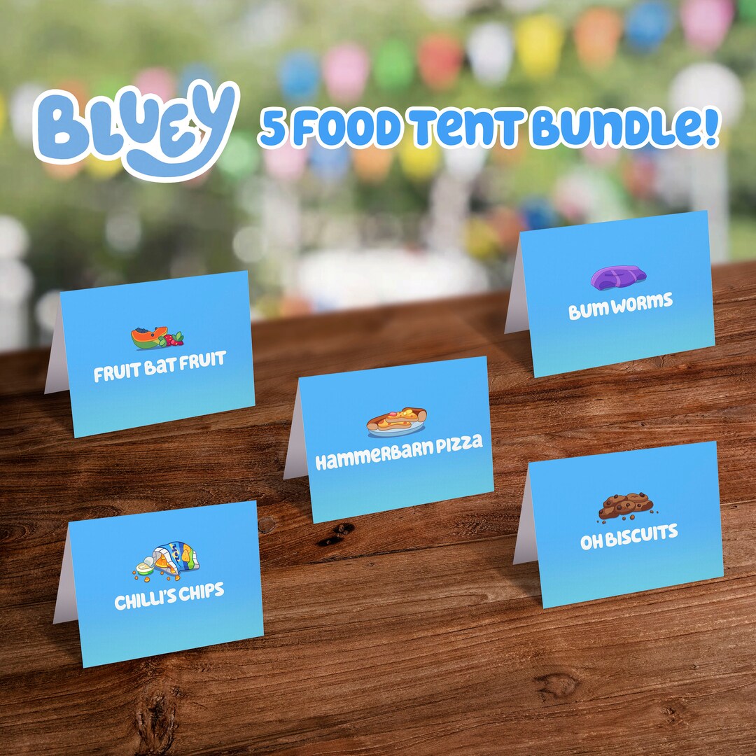 Bluey Themed Food Tent Cards: 5 Digital Downloads DIY Printable Party ...
