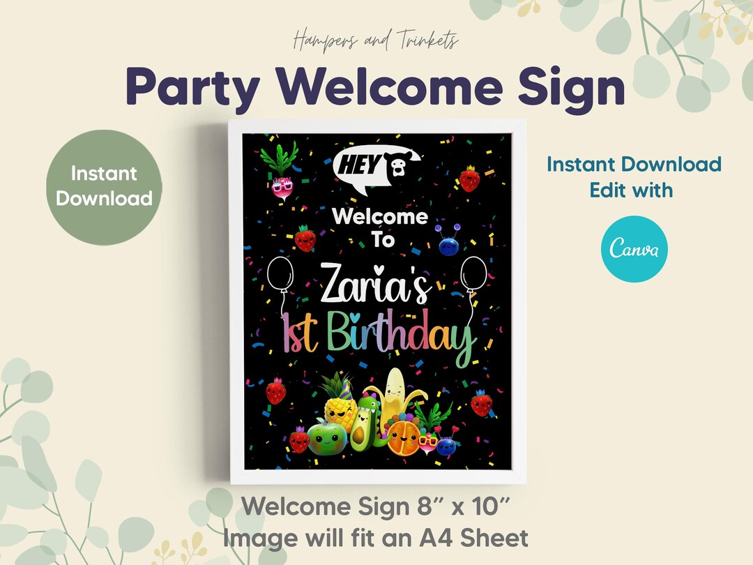 Hey Party Welcome Sign Dancing Fruit DIY Printable Birthday Party Decor ...
