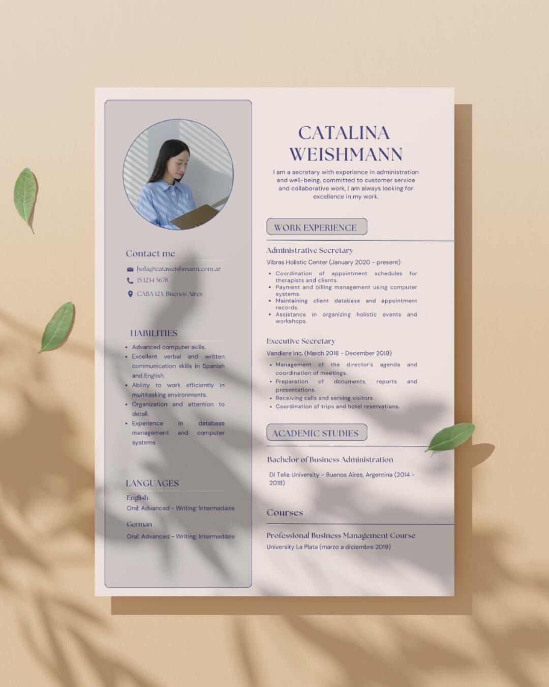 Editable Career Resume Template With Photo, Minimalist, Modern, Beige ...