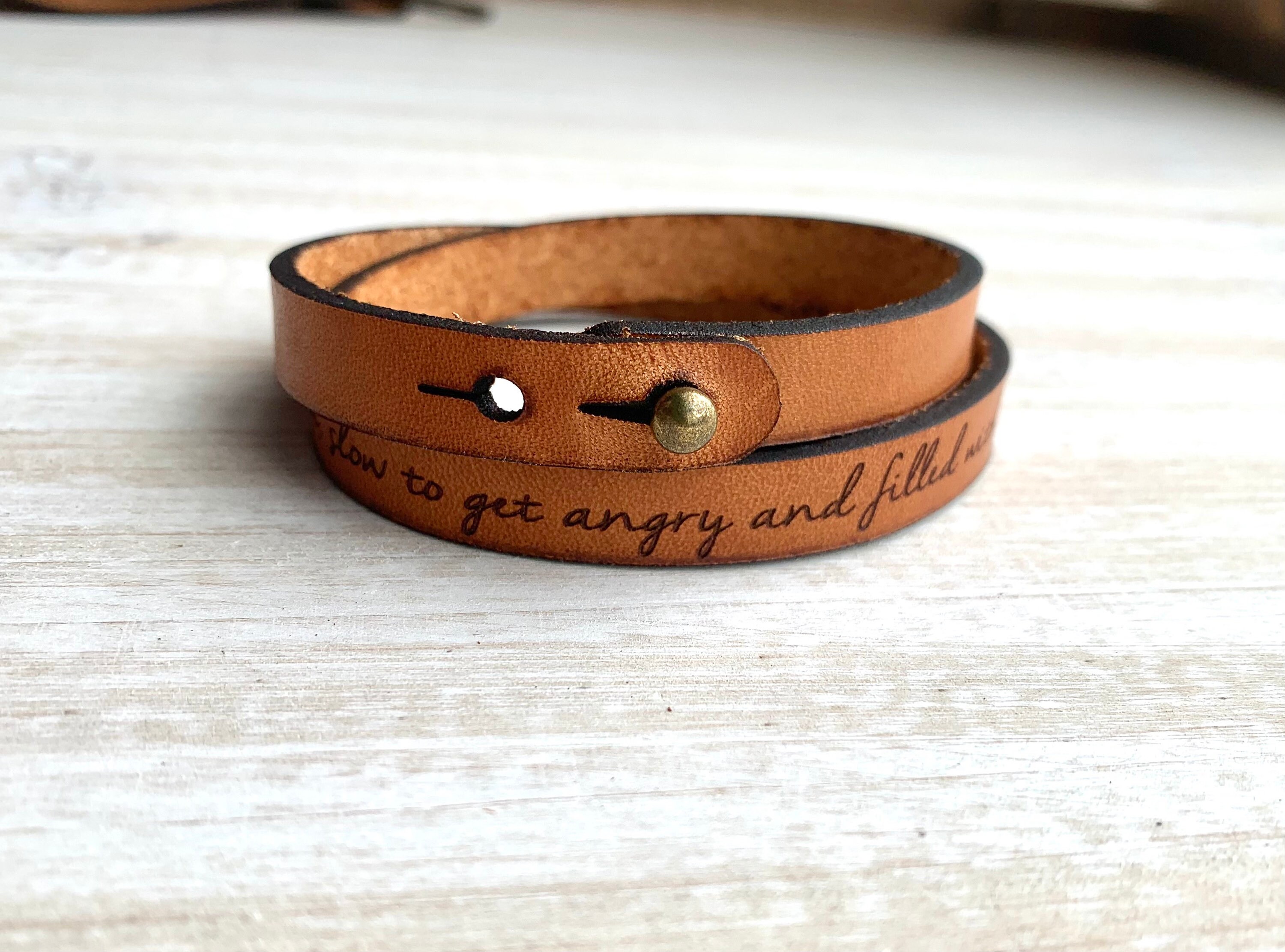 Double Wrap Leather Bracelet - Adjustable Stud Cuff - Classic Boho ...