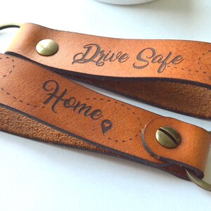 Drive Safe Keychain - Home Keychain - Engraved Real Leather - Gift for ...