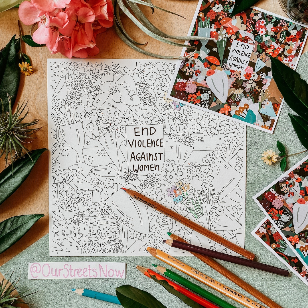 End Violence Against Women Adult Colouring 20cm X 20cm Colouring in ...