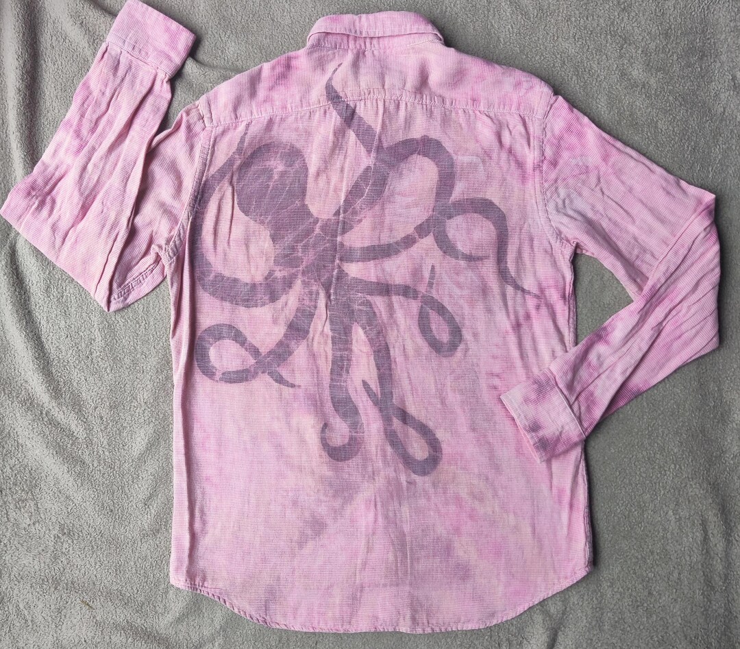 Octopus Upcycled Batik Tie Dye Mens S Womens M Long Sleeve Button up ...