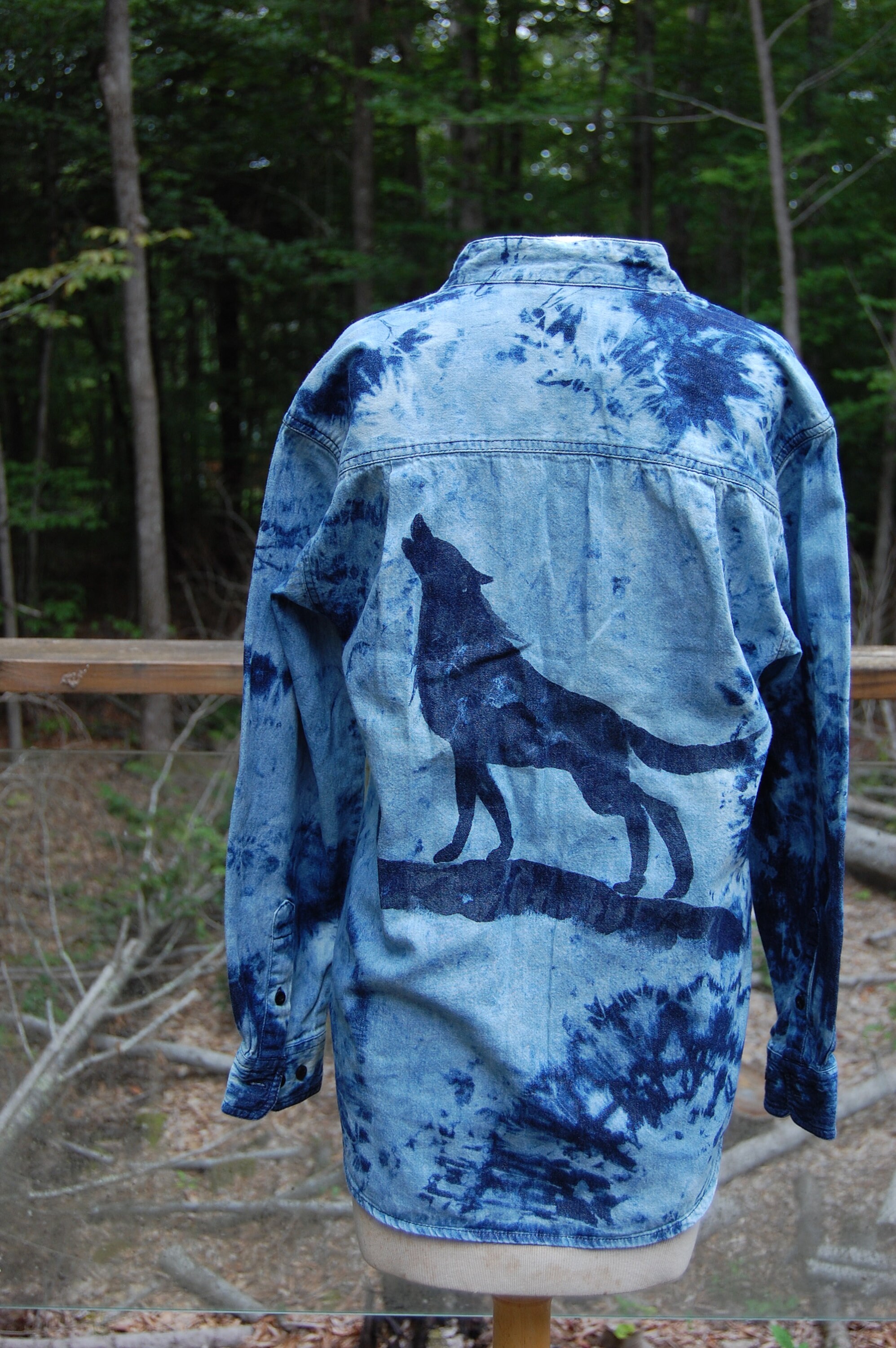 Howling Wolf Upcycled Batik Tie Dye Womens S Vintage Denim Boho Shacket ...