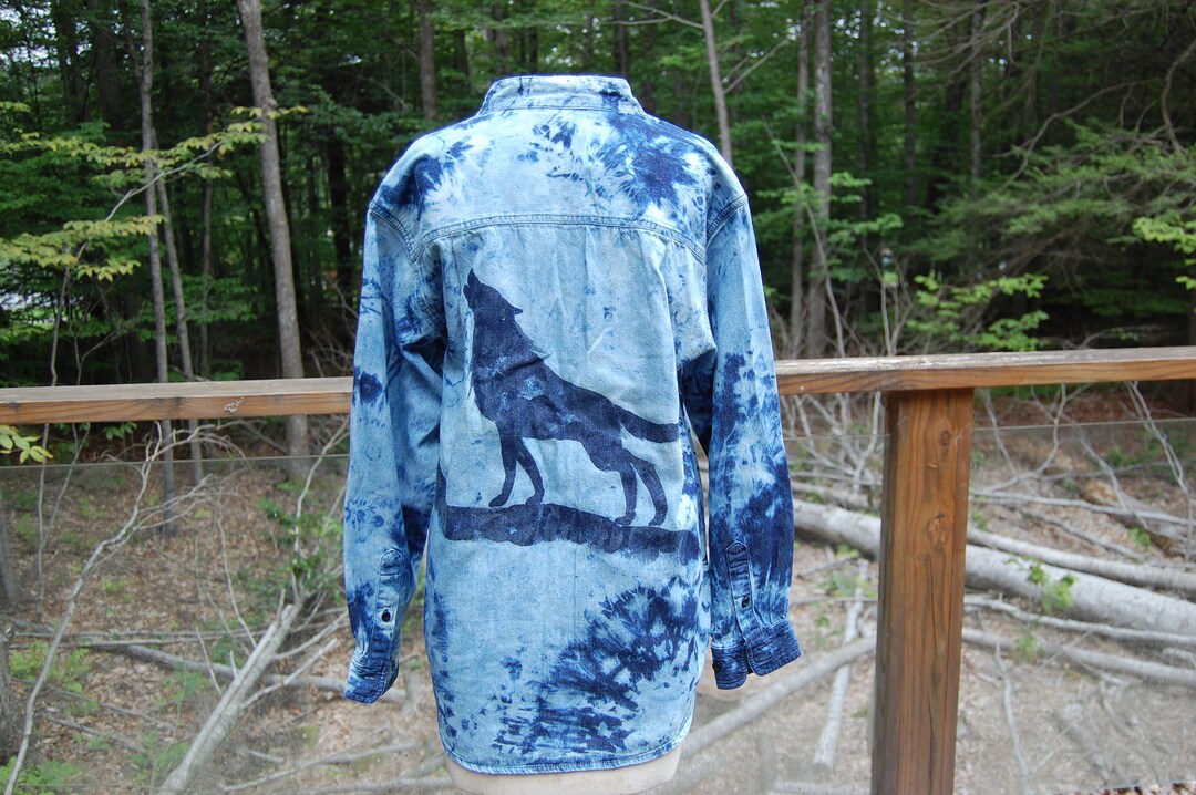 Howling Wolf Upcycled Batik Tie Dye Womens S Vintage Denim Boho Shacket ...