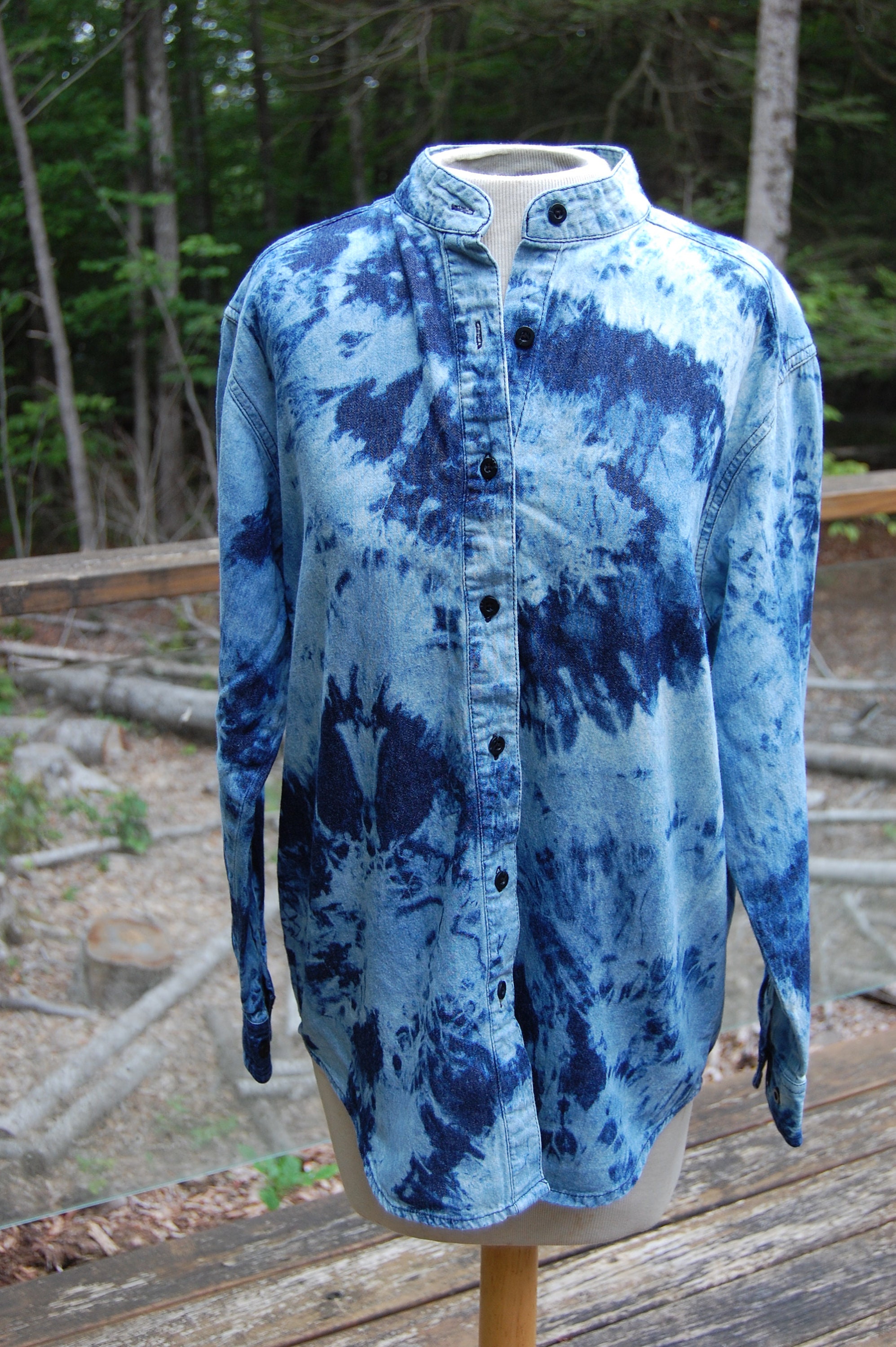Howling Wolf Upcycled Batik Tie Dye Womens S Vintage Denim Boho Shacket ...