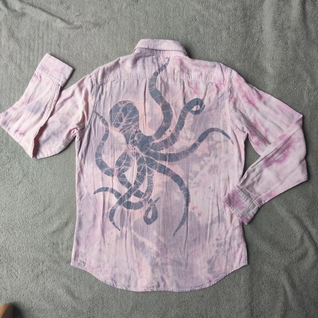 Octopus Upcycled Batik Tie Dye Mens S Womens M Long Sleeve Button up ...