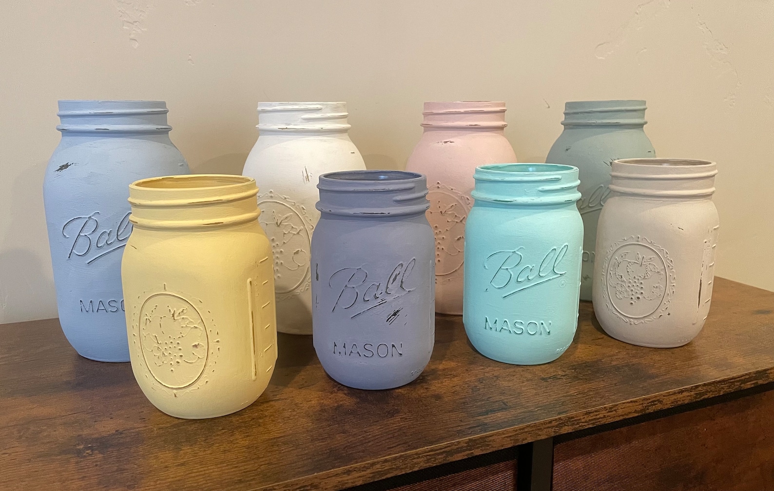 Distressed Colored Glass Jars - Each Sold Separately - Chalk-painted ...