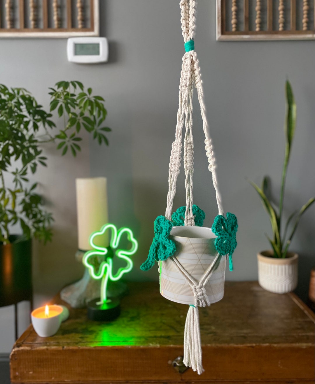 Lucky Macrame Plant Hanger, Crochet Plant Hanger, Macrame Hang, Boho ...