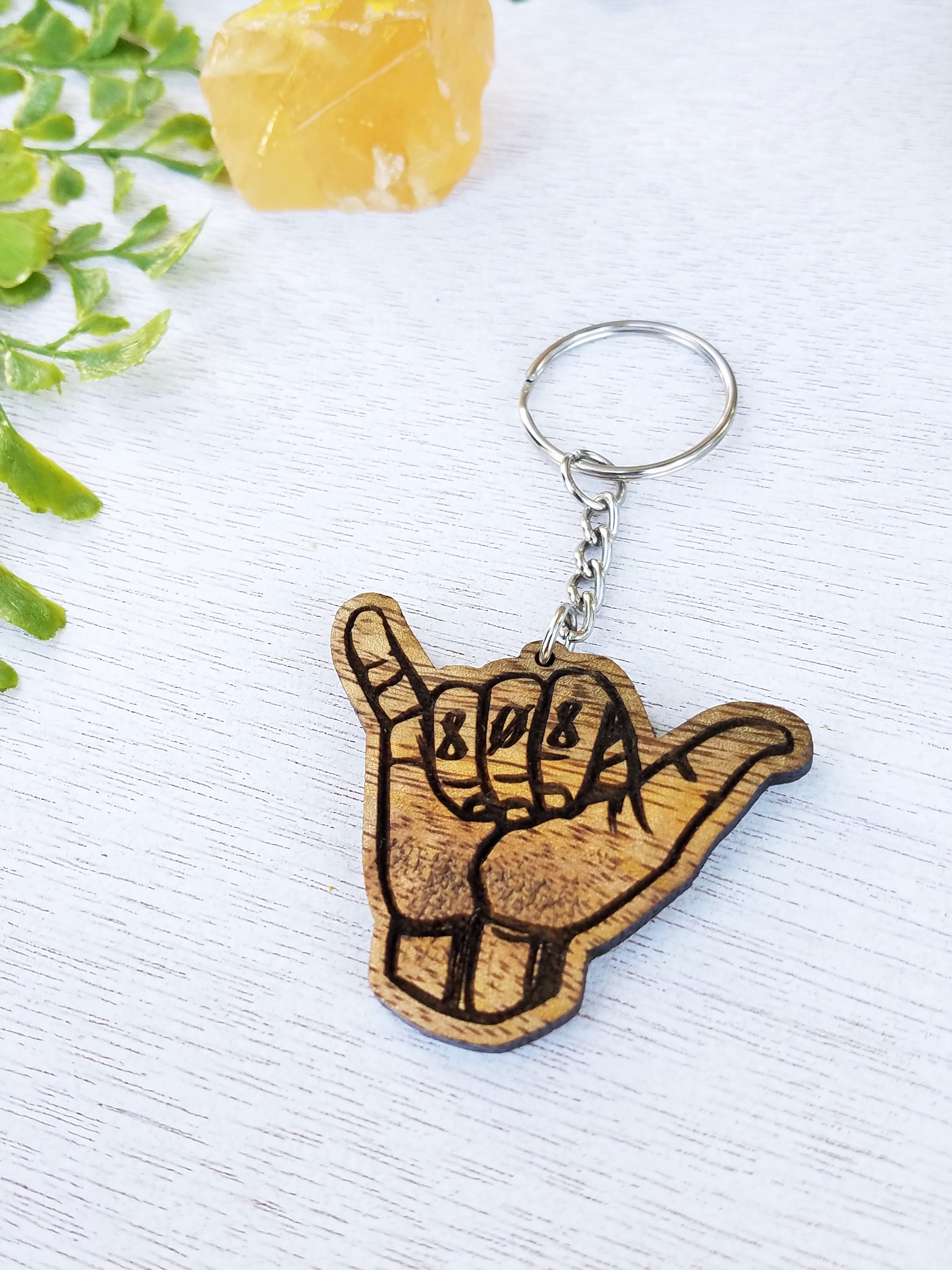 Koa Shaka 808 Hawaii Area Code Keychain Mango | Etsy