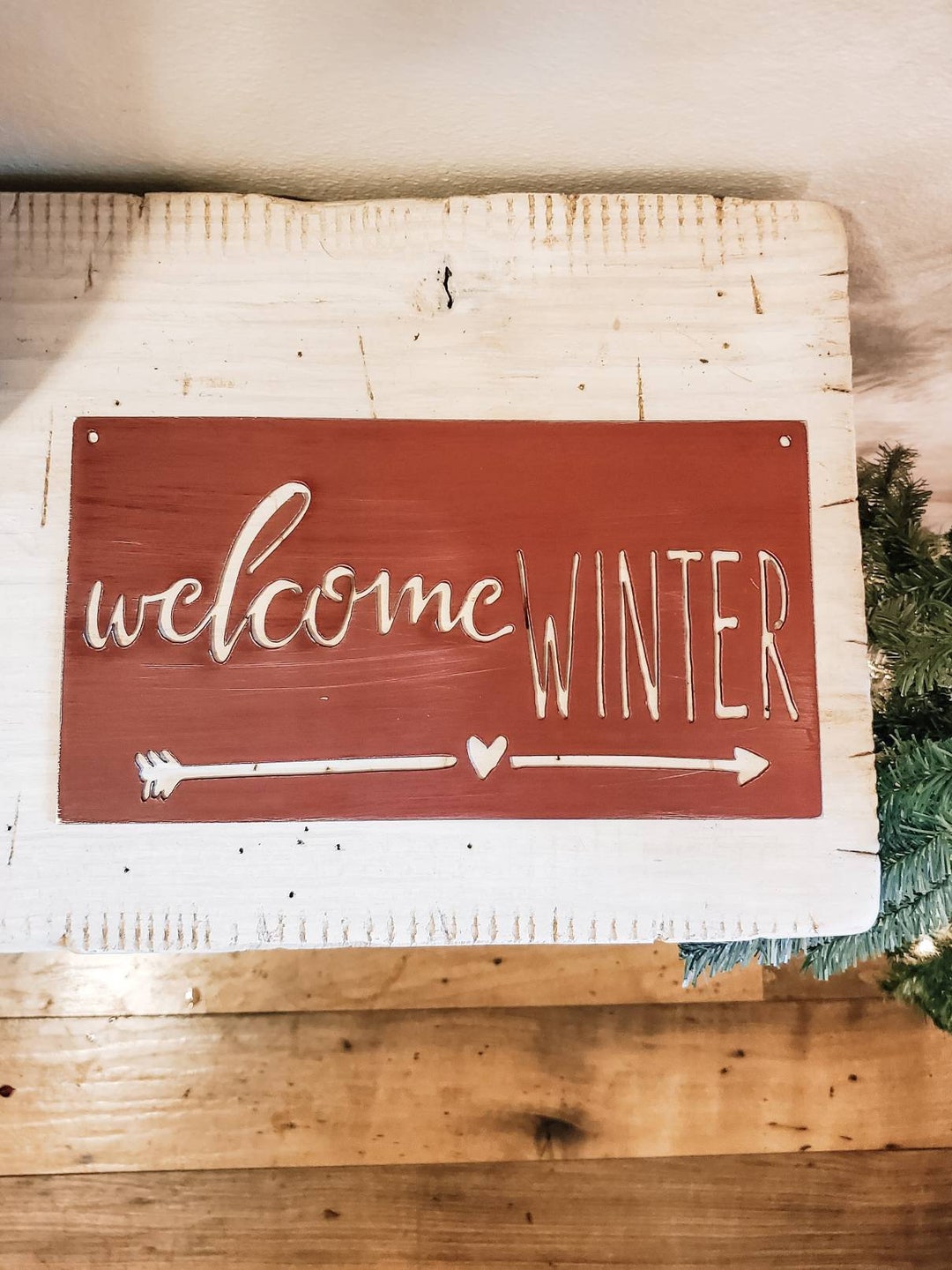 Metal Welcome Winter Sign With Arrow + Heart | Winter Door Hanger ...