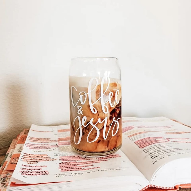 Coffee & Jesus Glass Cup Libby Beer Glass Glass Cup With - Etsy