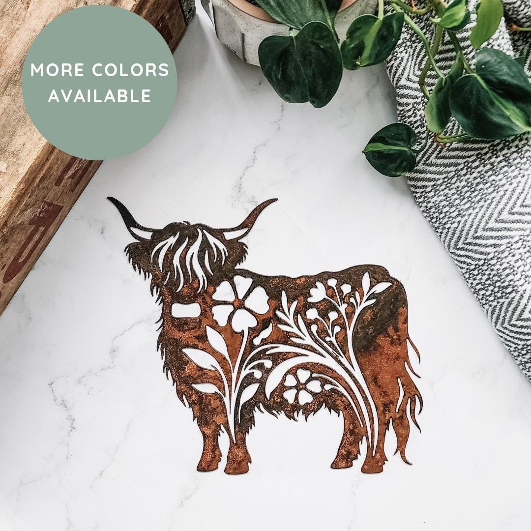 Metal Floral Highland Cow | Farmhouse Decor | Highland Cow Gift - Etsy