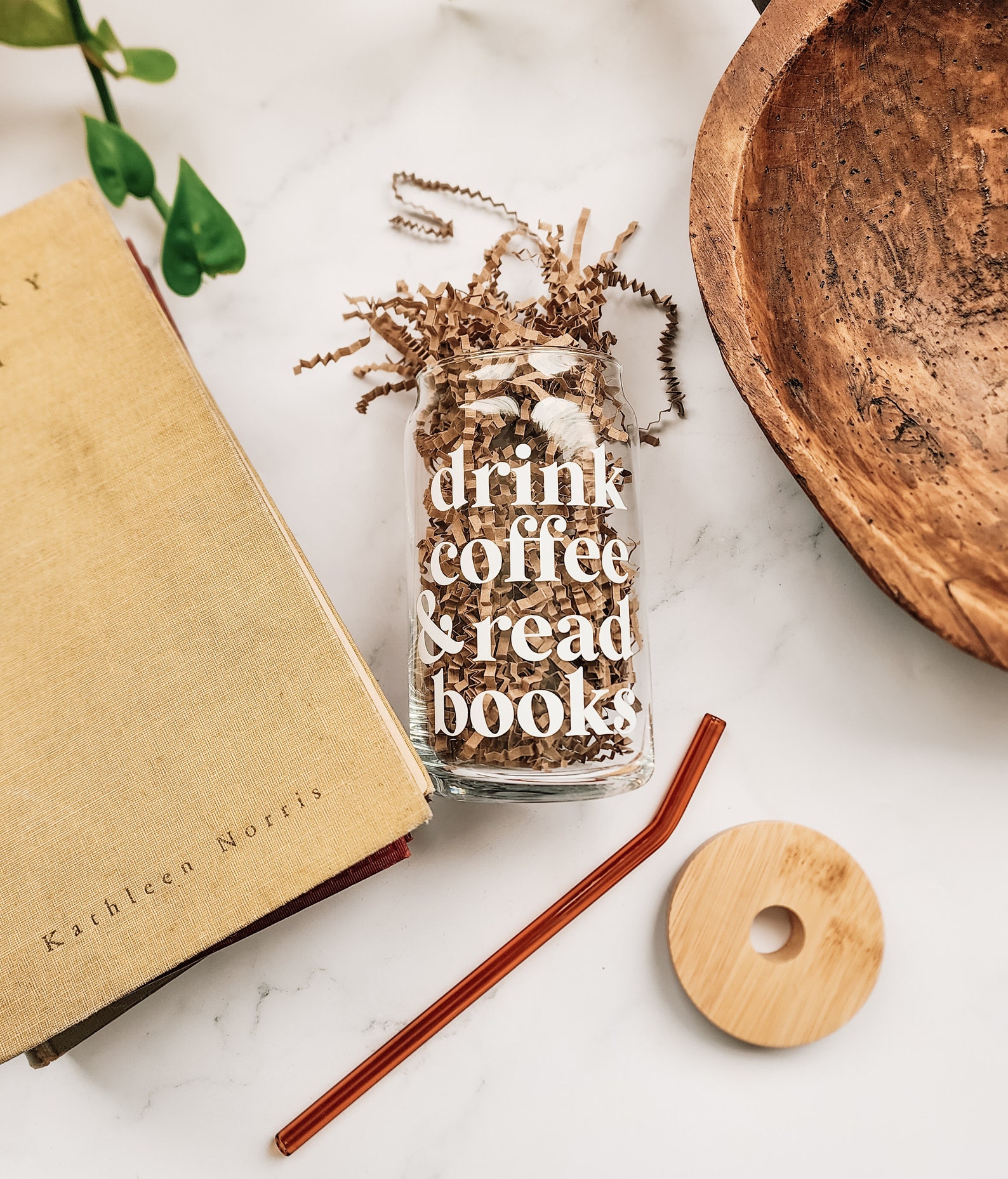 Drink Coffee and Read Books Glass Cup | Bookworm Libby Beer Glass | Glass Cup W Bamboo Lid ...