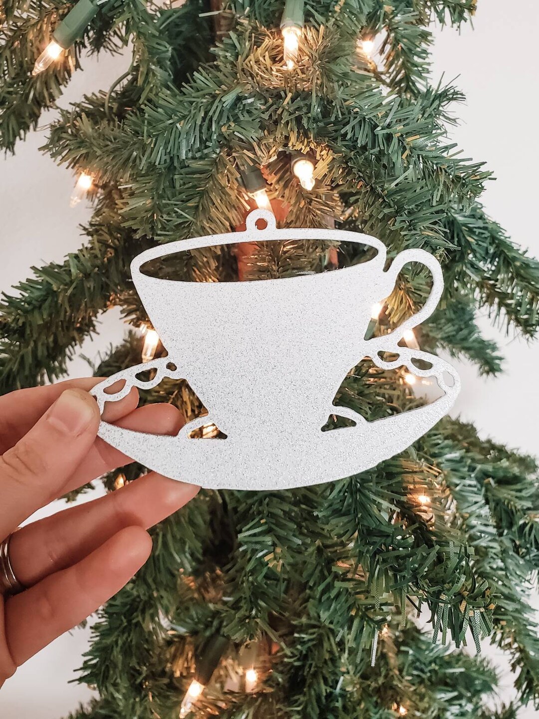Metal Teacup Ornament | Glitter Teacup Ornament | Metal Coffee Cup ...