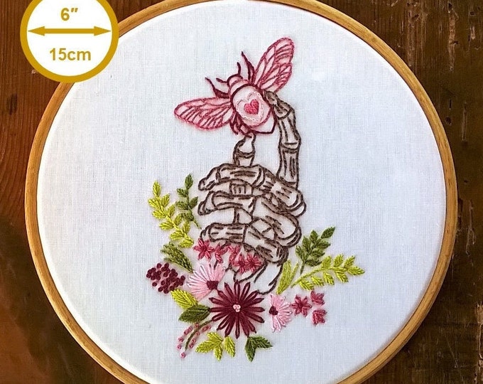 Embroidery KIT - Skeleton Hand Embroidery Pattern -flowers and Skeleton ...