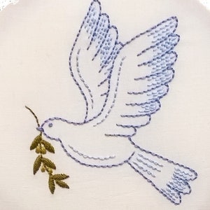 Hand Embroidery Kit With Dove Design on White - Dove of Peace - Modern ...