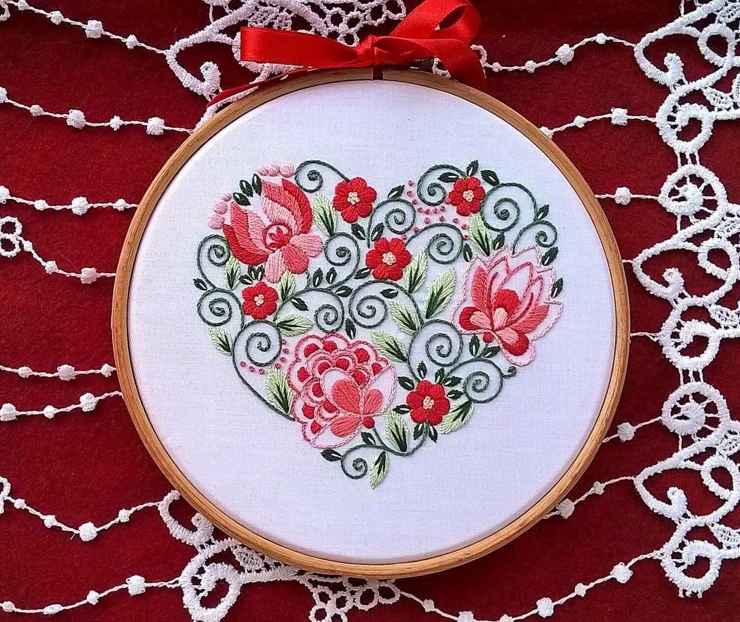 Red Heart Embroidery KIT Hand Embroidery Pattern on White - Etsy