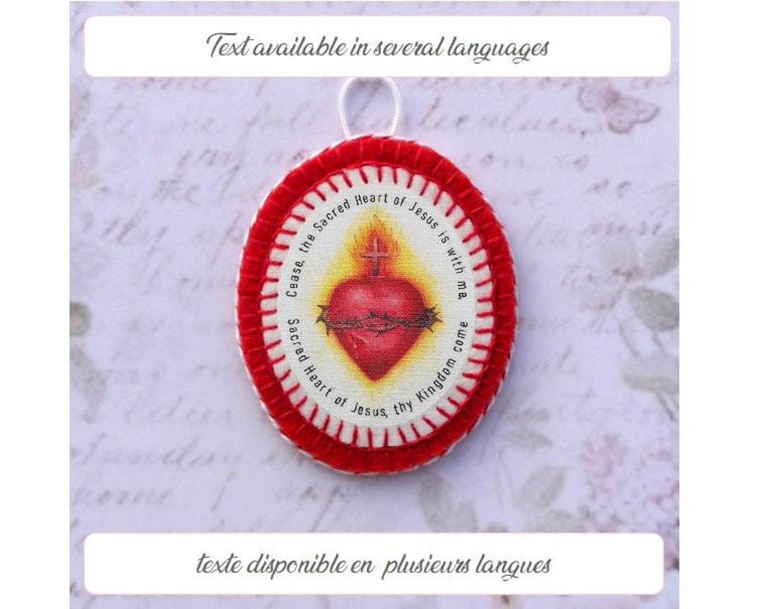 Hand Embroidered Medallion "sacred Heart of Jesus" - Christian Pendant ...