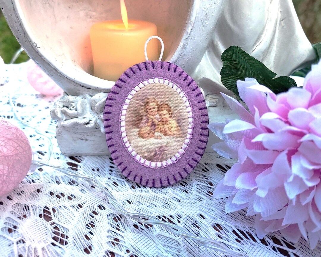Hand Embroidered Crib Medal the Two Guardian Angels, Crib Medal ...